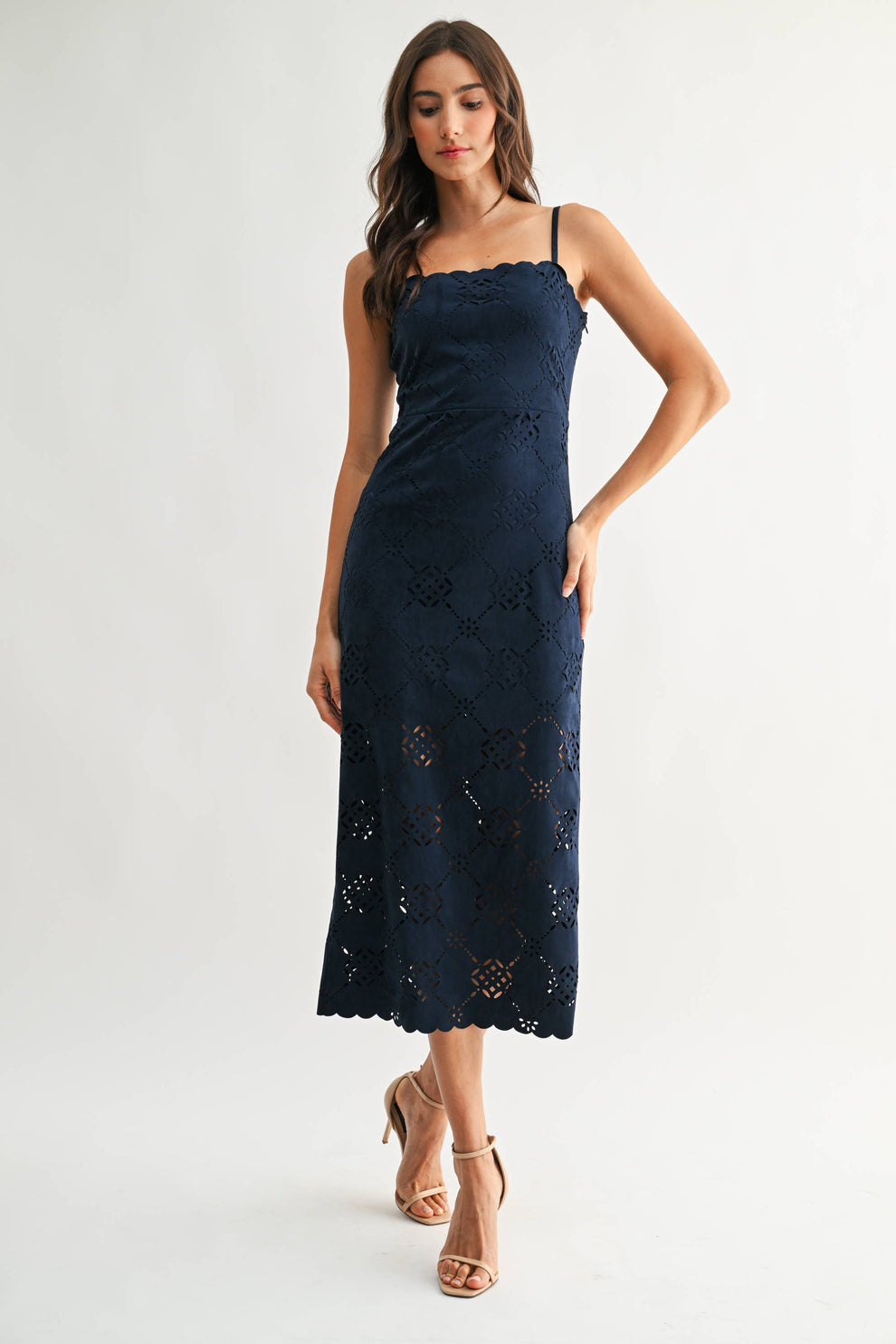 Laser-Cut Midi Dress with Scalloped – La Lou Boutique