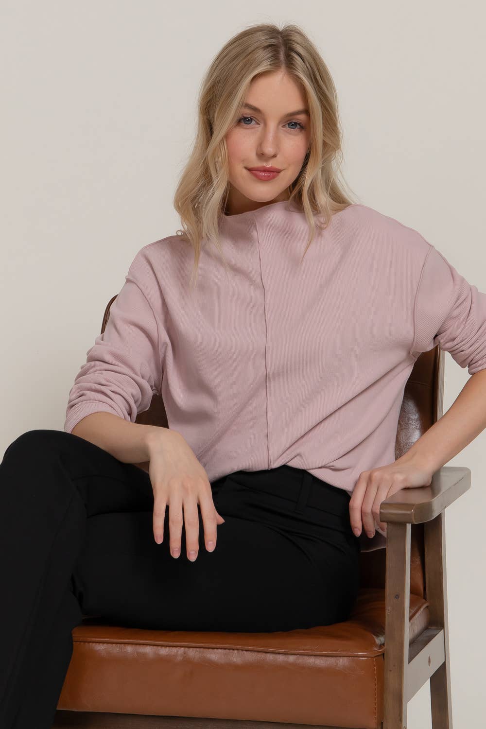 Long Sleeve Visible Overlocked Seams Detail Brushed Rib Top – La Lou ...